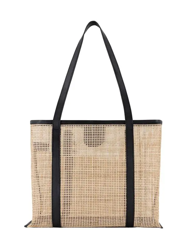 OHSUN Audrey Mesh Rattan & Leather Tote - Black