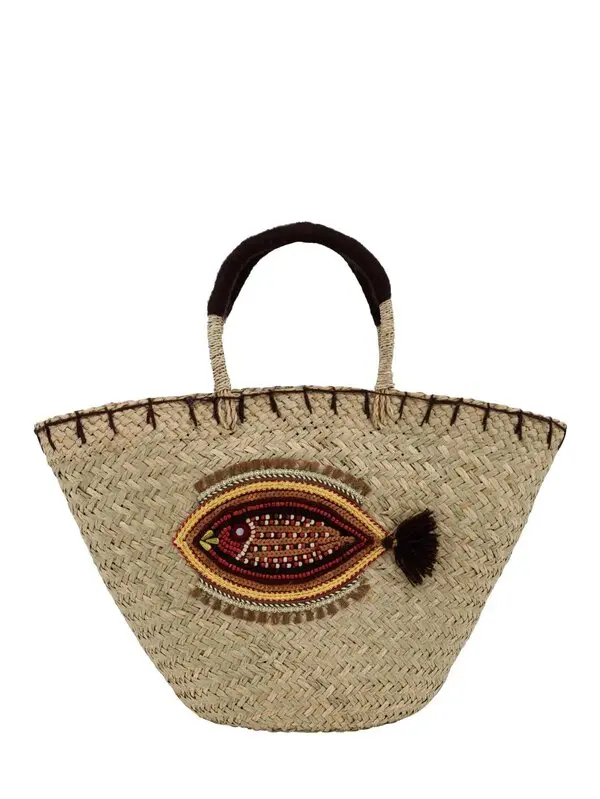 OHSUN Dory Straw Embroidered Beach Bag - Brown