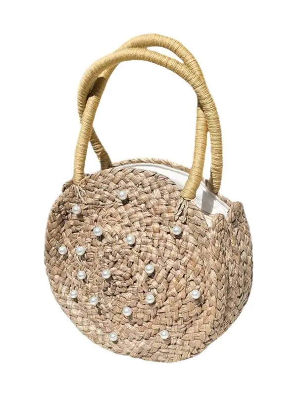 OHSUN Neutrals Phoebe Mini Straw & Pearls Handbag - White