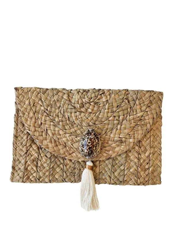 OHSUN Moana Tiger Shell & Straw Clutch - White