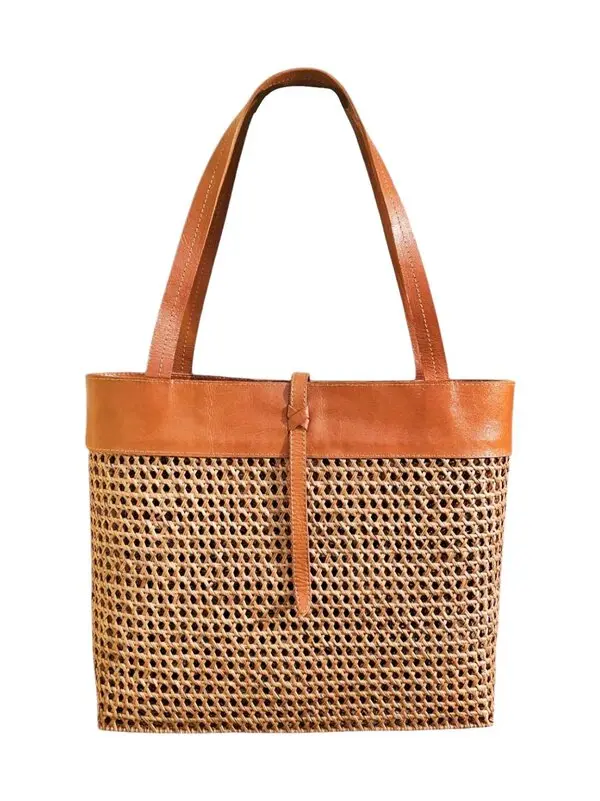 OHSUN Beckett Rattan And Leather Tote - Brown