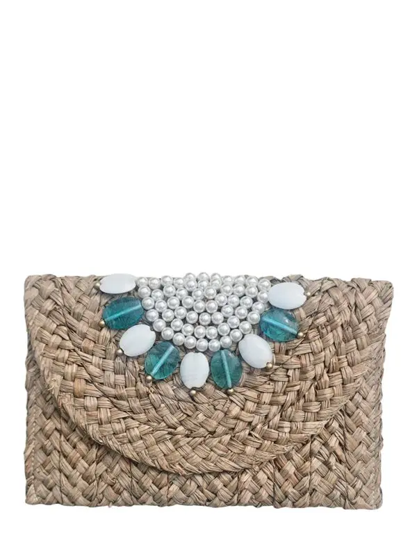 OHSUN Felicia Straw & Glass Bead Clutch - Blue