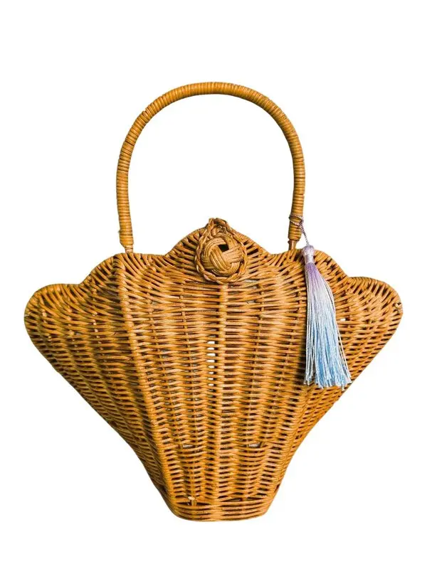 OHSUN Ellie Shell Wicker Bag With Detachable Tassels - White