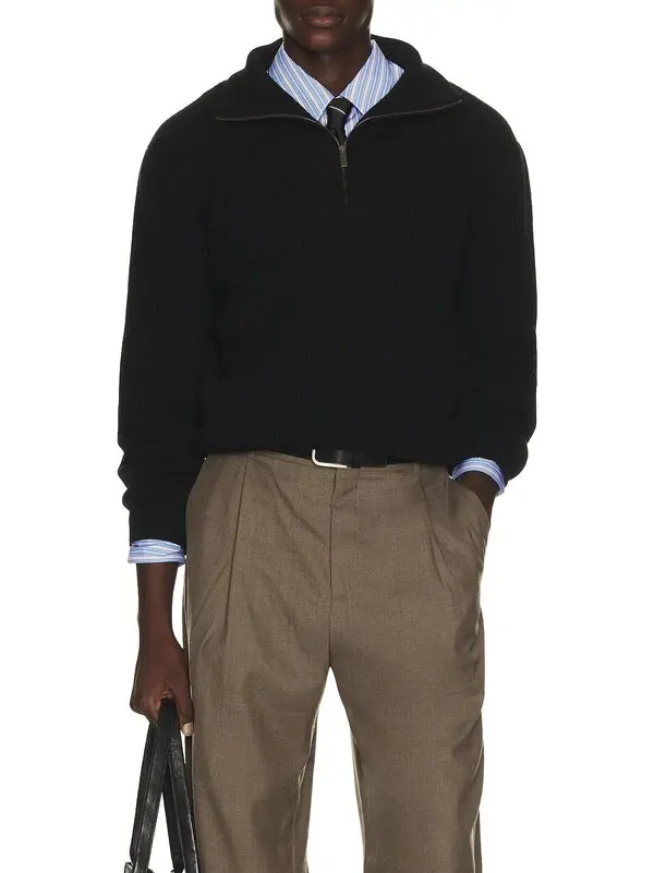 Saint Laurent Ribbed Zip Neck Sweater - Black