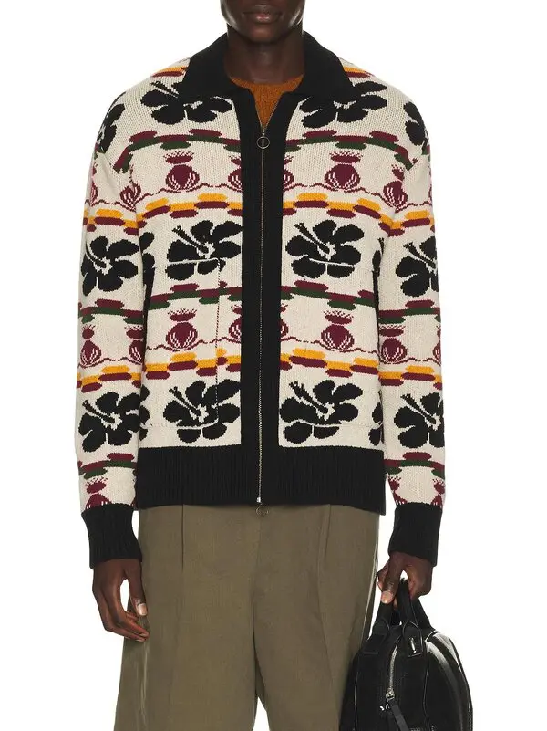 NICHOLAS DALEY Hibiscus Zip-up Cardigan - Rice