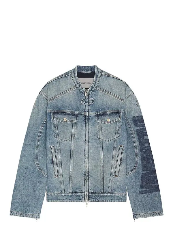 Balenciaga Motorcycle Denim Jacket - Dark Blue