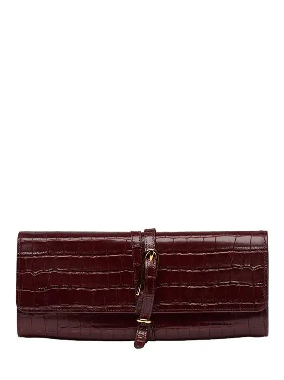 LIFFNER Belted Clutch Burgundy Croc - Red