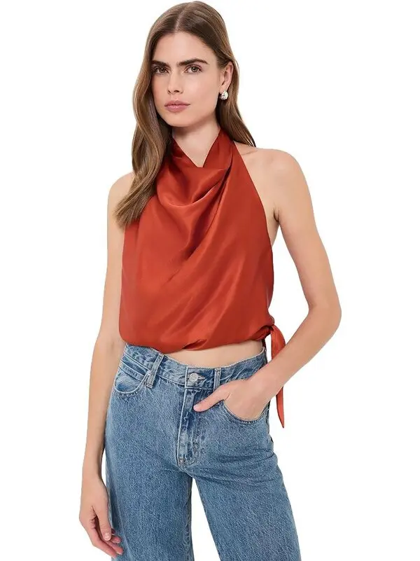 REFORMATION Jony Silk Halter Top - Chili Mango