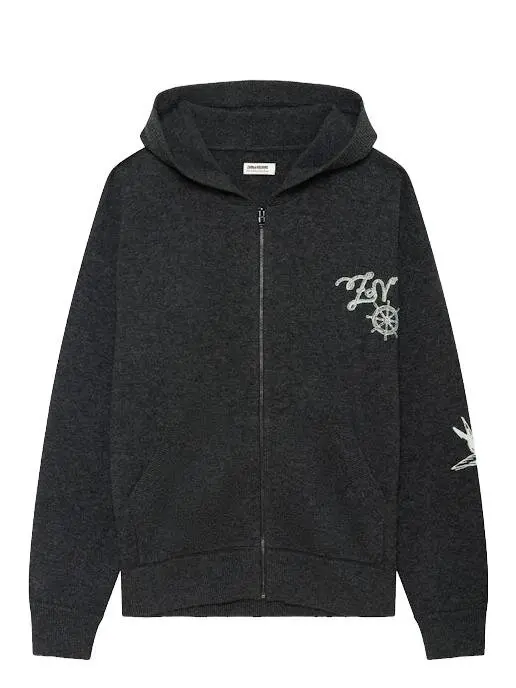 Zadig&Voltaire Camillo Zip-up Wool Cashmere Cardigan With Hood - Charcoal
