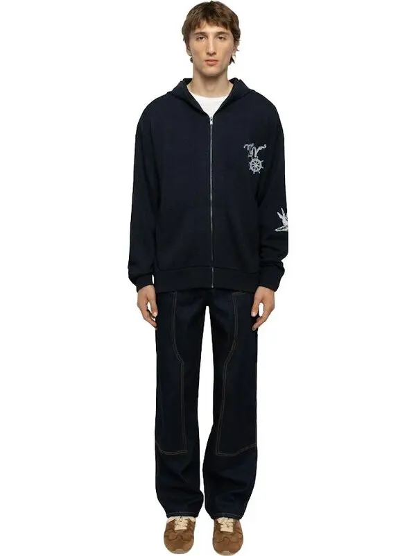 Zadig&Voltaire Camillo Zip-up Wool Cashmere Cardigan With Hood - Blue