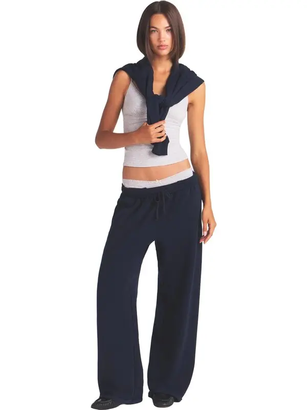 SKIMS Cotton Fleece Oversized Straight Leg Pants - Navy