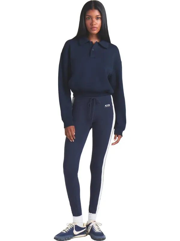 SKIMS Cotton Fleece Polo Sweatshirt - Navy
