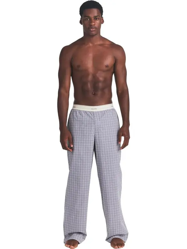 SKIMS Logo Band Cotton Poplin Pajama Pants - Full Moon Check