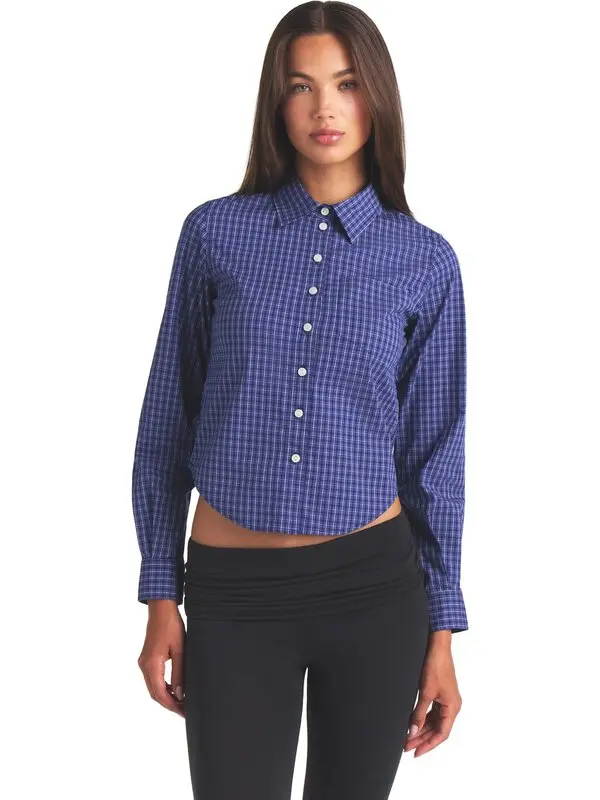 SKIMS Shrunken Button Up Shirt - Navy Check