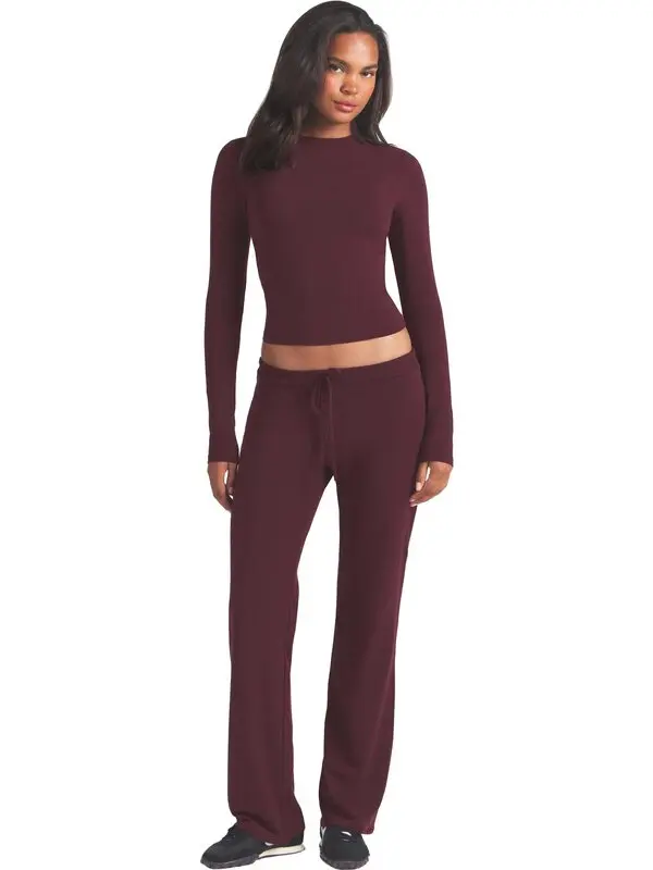 SKIMS Cotton Jersey Straight Leg Pant - Currant