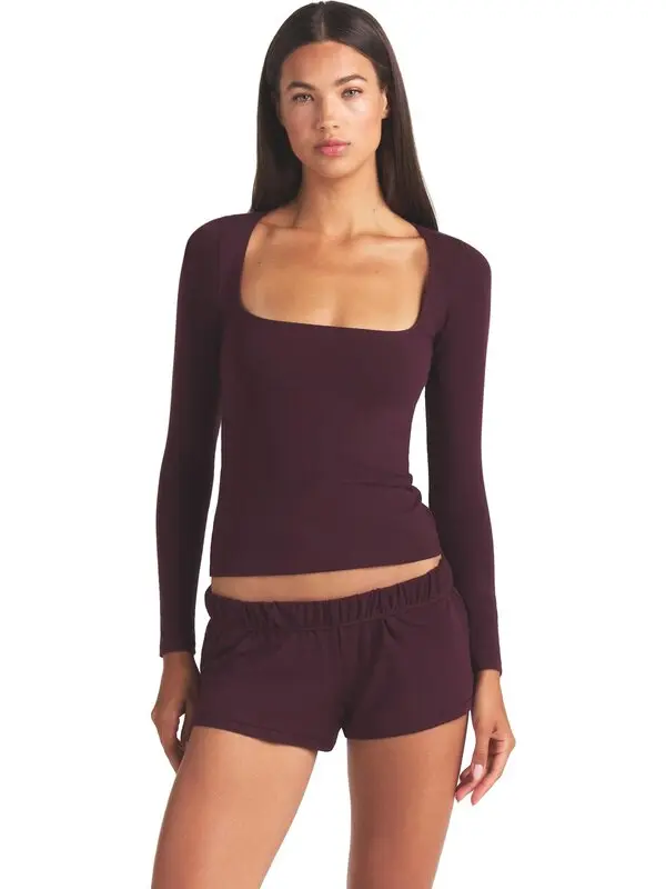 SKIMS Scoop Neck Long Sleeve Top | Blue | | Cotton Jersey - Currant