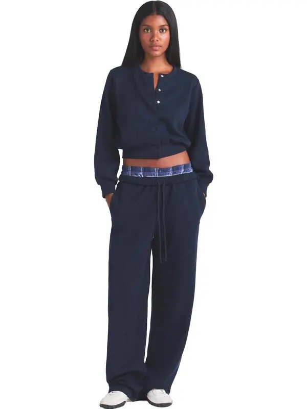 SKIMS Cotton Fleece Classic Straight Leg Pants - Navy