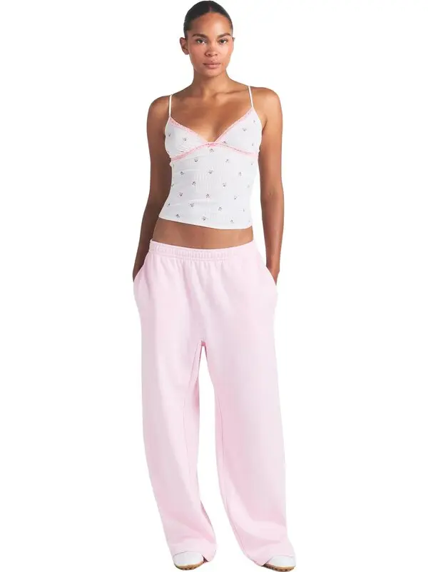 SKIMS Cotton Fleece Oversized Straight Leg Pants - Cherry Blossom