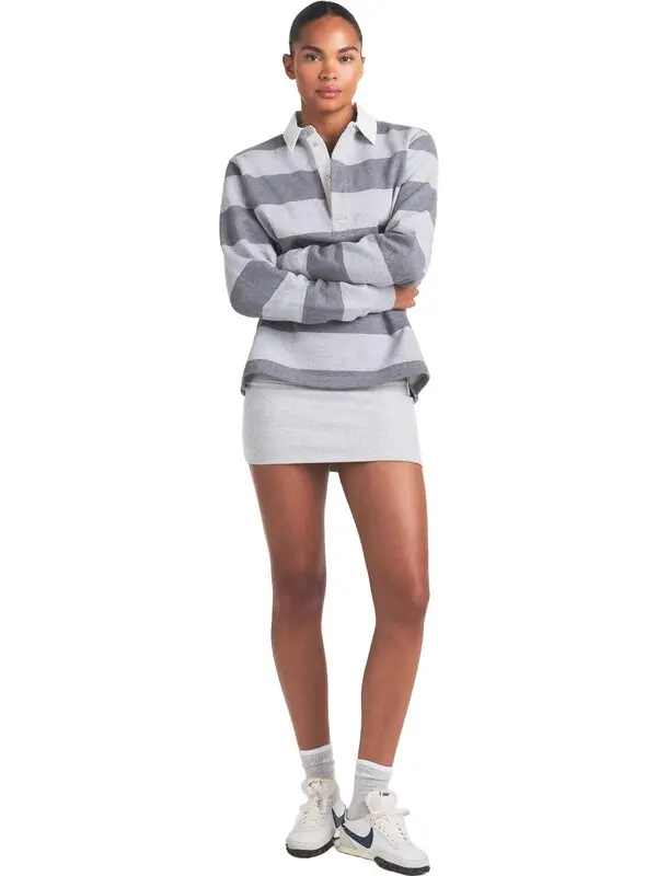 SKIMS Oversized Polo Shirt With Metal Button Detailing - Grey Heather Multi