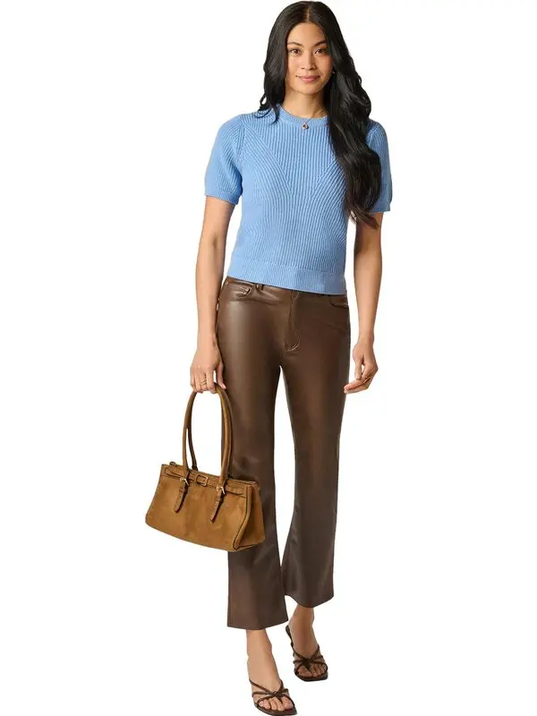 Adrianna Papell Short Sleeve Shaker Knit Pullover Sweater - Classic Blue