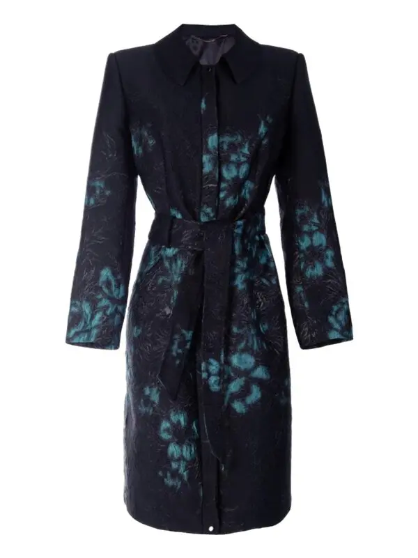 LUNA FASHION HOUSE Teal Floral Jacquard Coat - Black