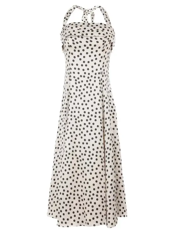 LUNA FASHION HOUSE Melissa Polka Dot Strapless Satin Midi Dress - White