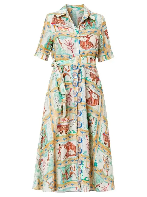 CASA ATELIER BY FERDINANDO FUSCO Paestum Printed Linen Shirt Dress - Red