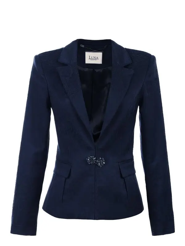 LUNA FASHION HOUSE Navy Tailored Jacquard Blazer - Blue