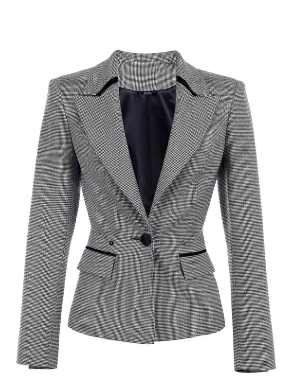 LUNA FASHION HOUSE Elena Houndstooth Tailored Blazer - Grey