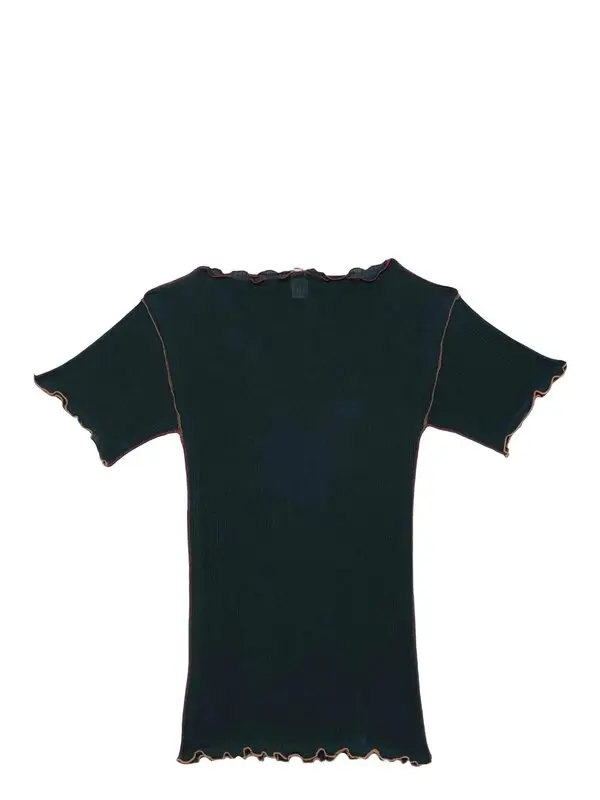 BASERANGE Vein Ribbed Lettuce-trim T-shirt - Black