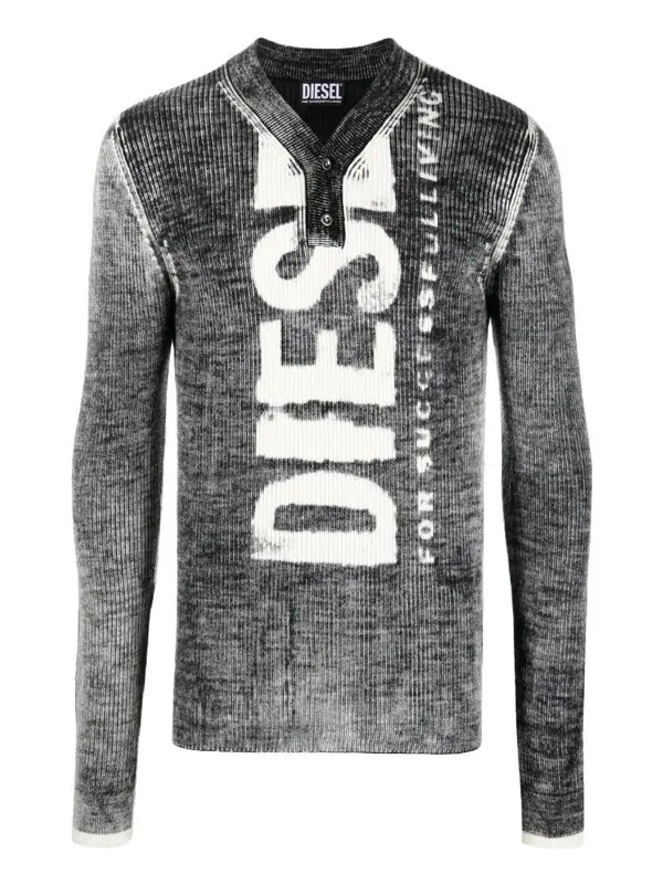 DIESEL® Logo-print Ribbed T-shirt - Gray
