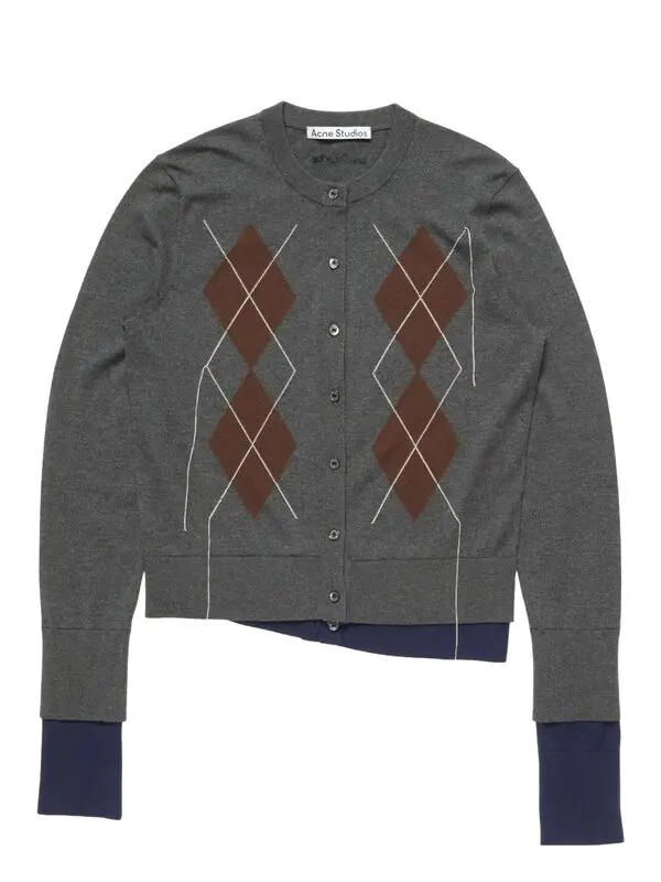 Acne Studios Argyle-intarsia Layered Cardigan - Dark Grey/multicolour