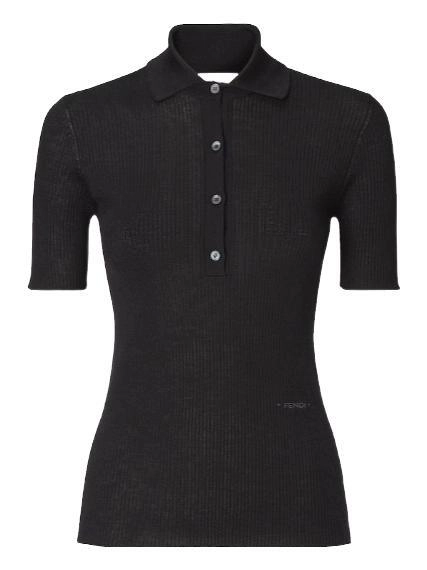 Fendi Ribbed Polo Shirt With Mother-of-pearl Buttons - Black