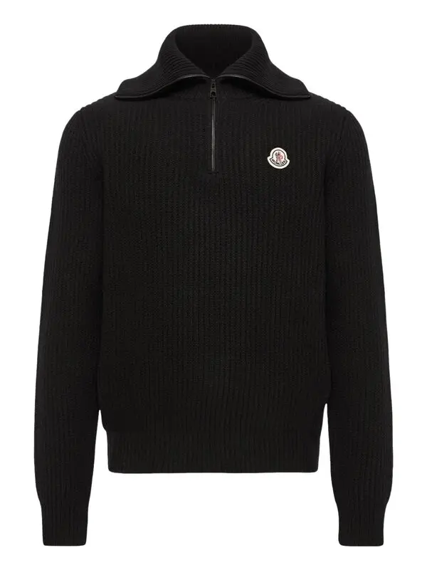 Moncler Ribbed Half-zip Knitted Sweater - Black
