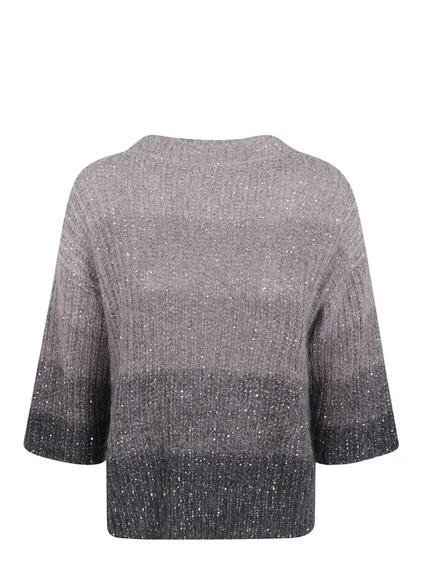 D.exterior Crystals Degrade Short Sleeves Round Neck Sweater - Gray
