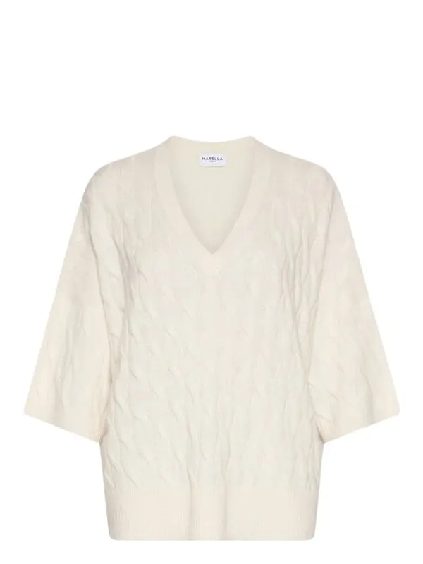 Marella Textured Knit V-neck Sweater - Light Brown