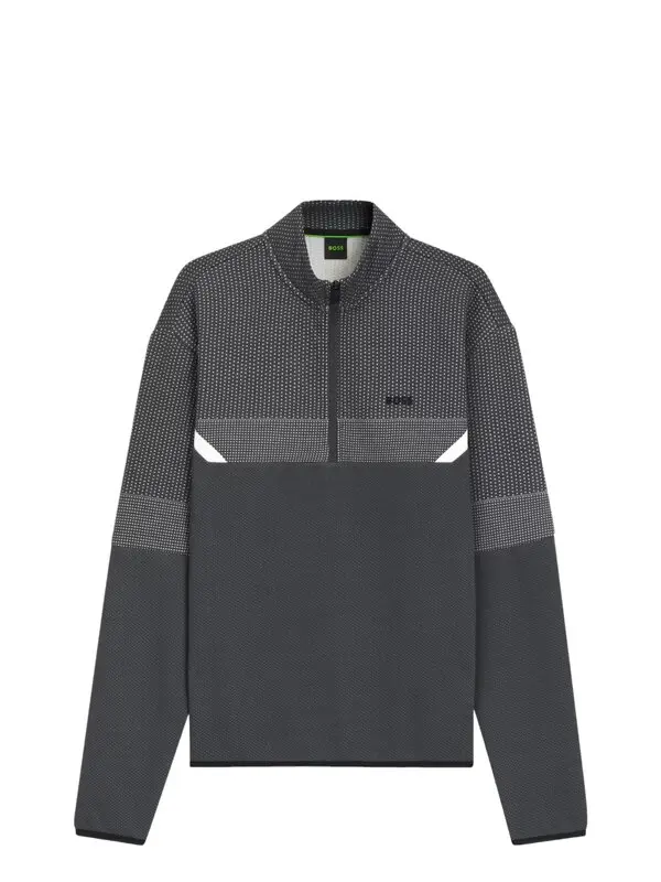 Hugo Boss Quilted Jacquard Relaxed-fit Zip-neck Sweatshirt - Dark Gray