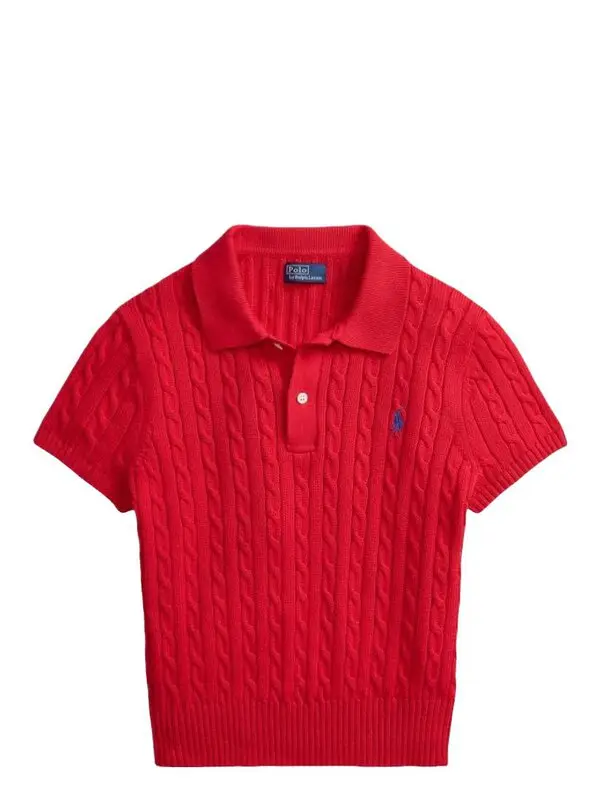 Polo Ralph Lauren Cable Knit Cropped Polo Top - Red