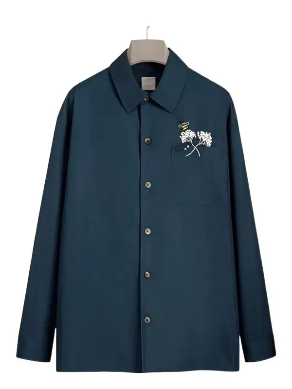 Dior Shirt With Flower Bee Embroidery - Dark Blue