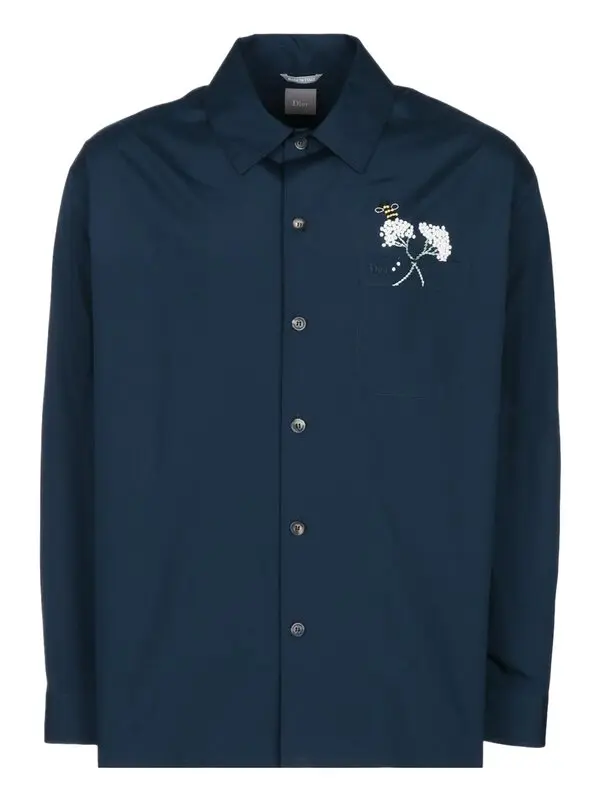 Dior Shirt With Flower Bee Embroidery - Dark Blue