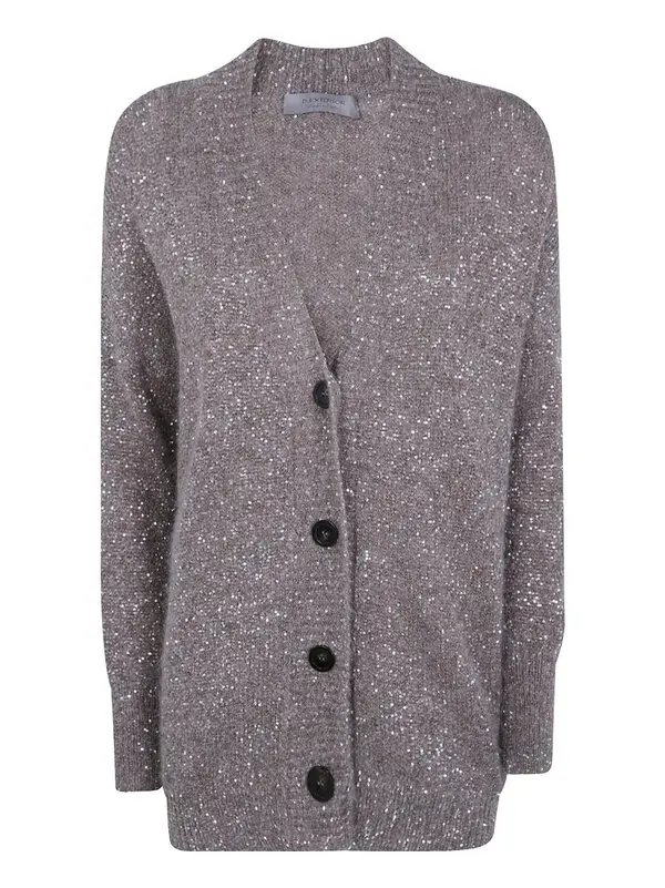 D.exterior Crystal-embellished V-neck Knit Top - Gray