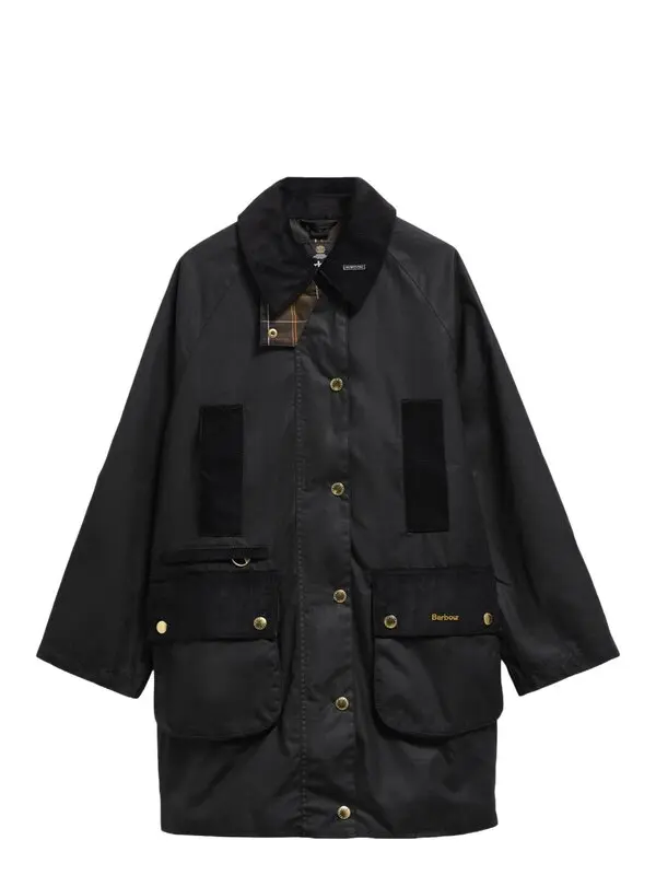 Barbour Waxed Cotton Jacket With Corduroy Trim - Black