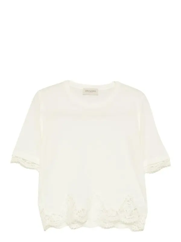 ERMANNO FIRENZE Short-sleeve Lace Trim Top - Beige