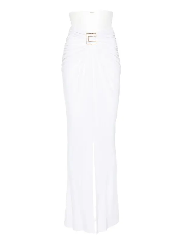 Elisabetta Franchi Logo Plaque Ruched Maxi Skirt - White