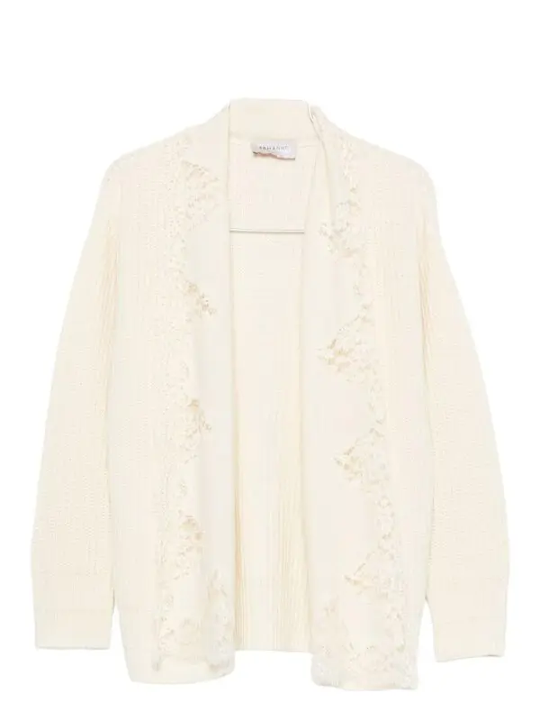 ERMANNO FIRENZE Lace-trim Ribbed Knit Cardigan - White