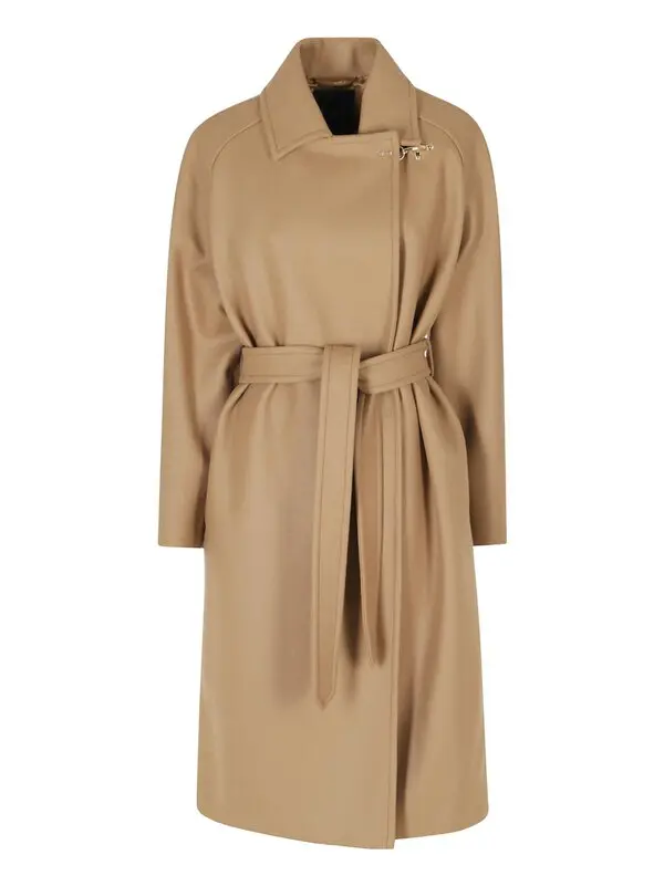 FAY Long-sleeved Belted Coat - Nude