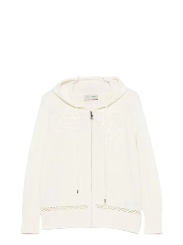 ERMANNO FIRENZE Floral Embroidered Open-knit Hoodie - White