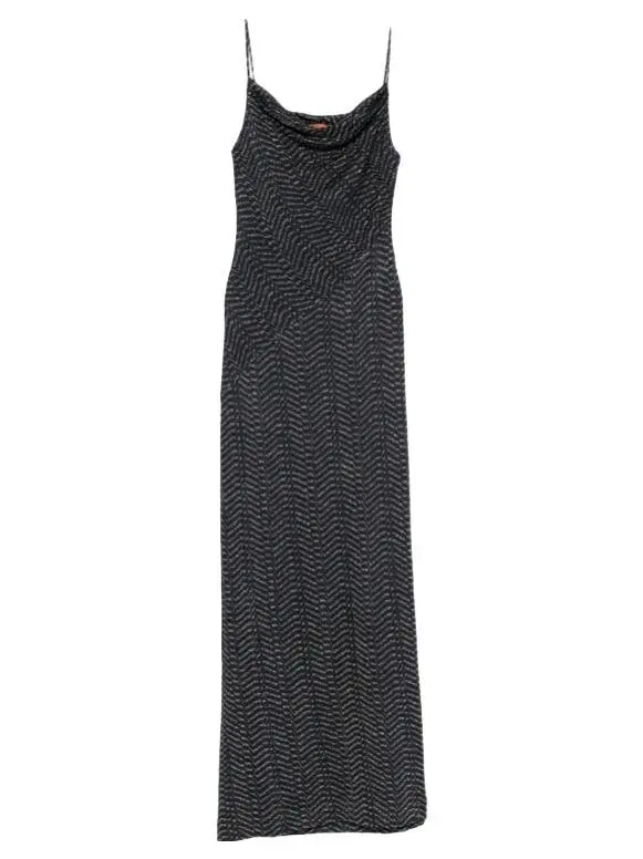 Missoni Zigzag-knit Cowl-neck Maxi Dress - Navy Blue