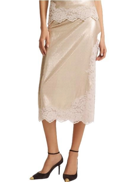 Marella Sequin Embroidered Lace Detail Skirt - Light Brown