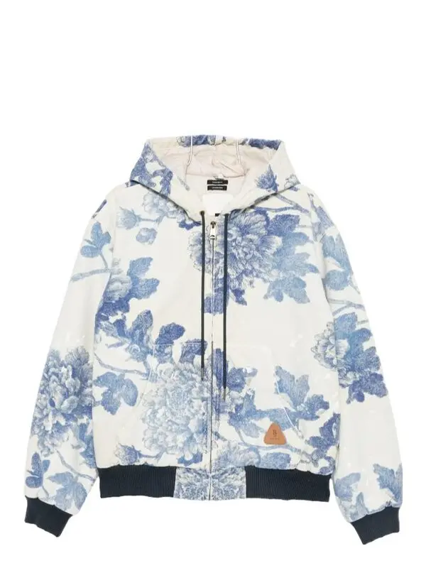 R13 Printed Drawstring Casual Jacket - White/blue